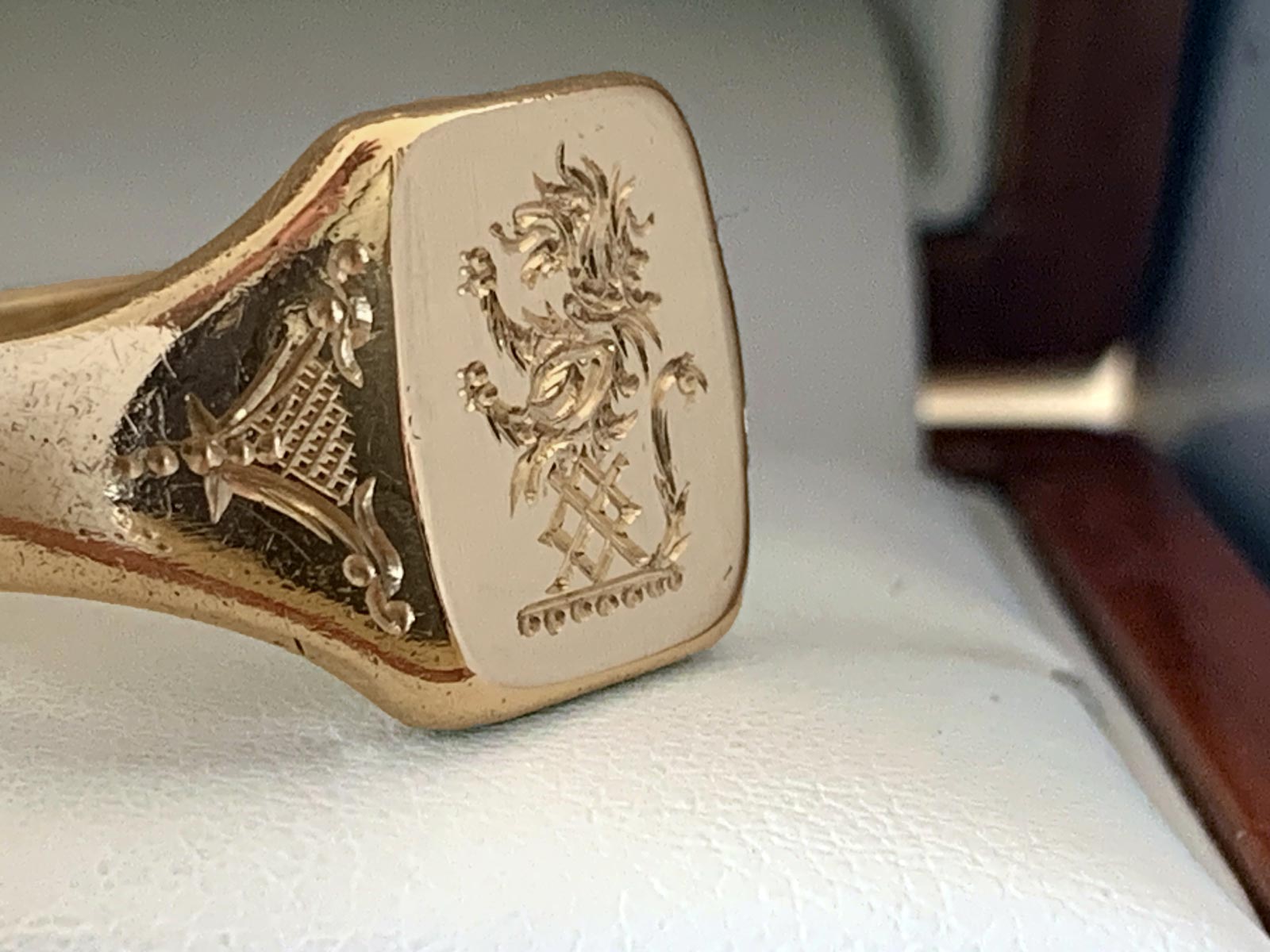 9ct Gold cushion shaped signet ring with carved shoulders and your ...